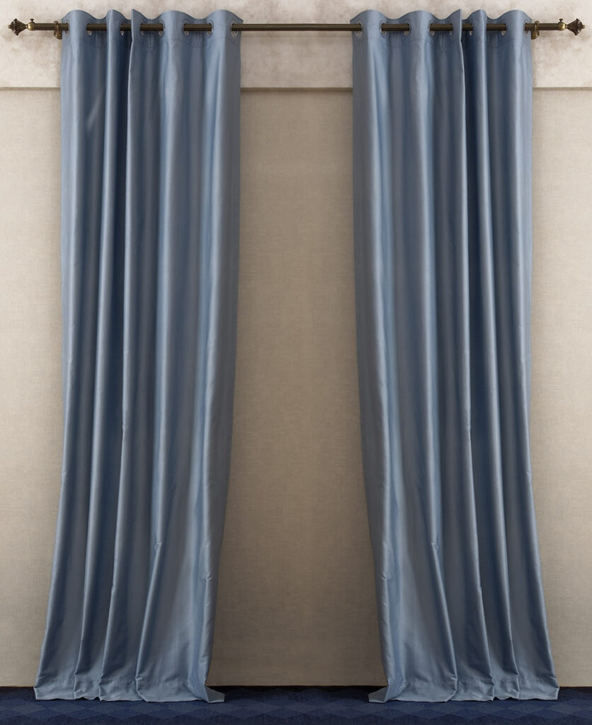 Calyz Blue Cotton Satin Curtain | Calyz Textiles
