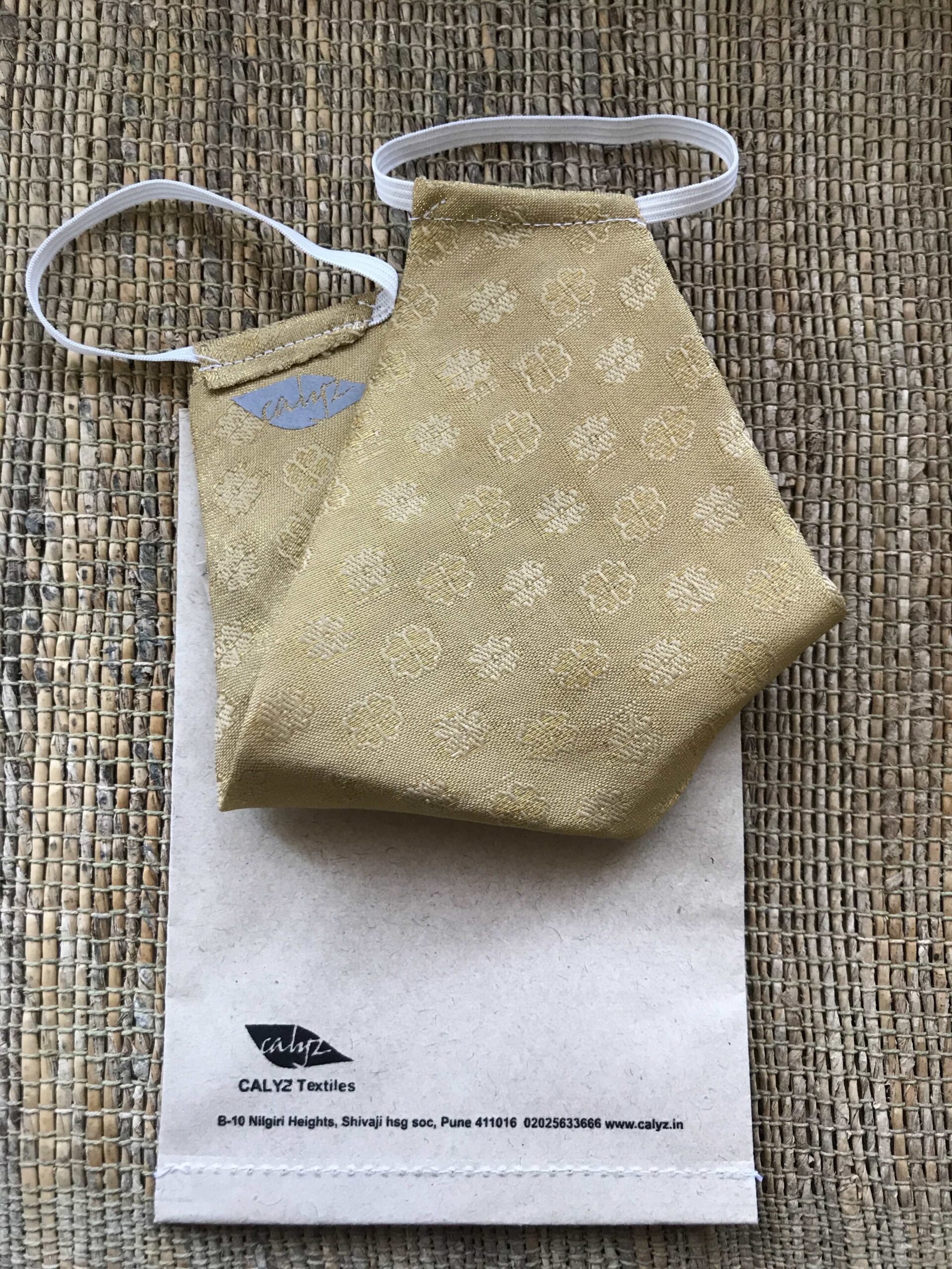 Stay Safe Gold Brocade Mask | Calyz Textiles